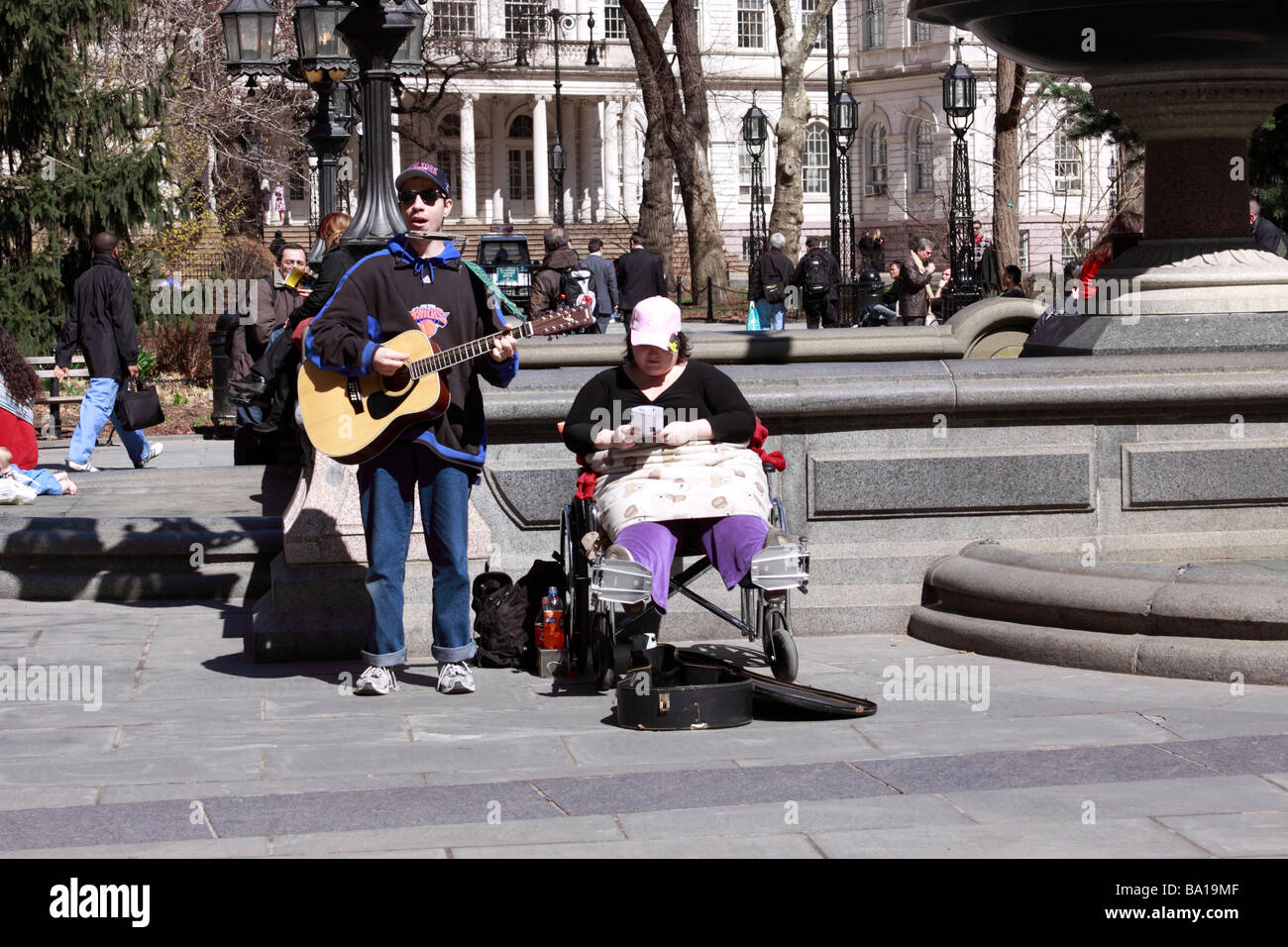 street performing artist and companion, City Hall Park, New York City ...