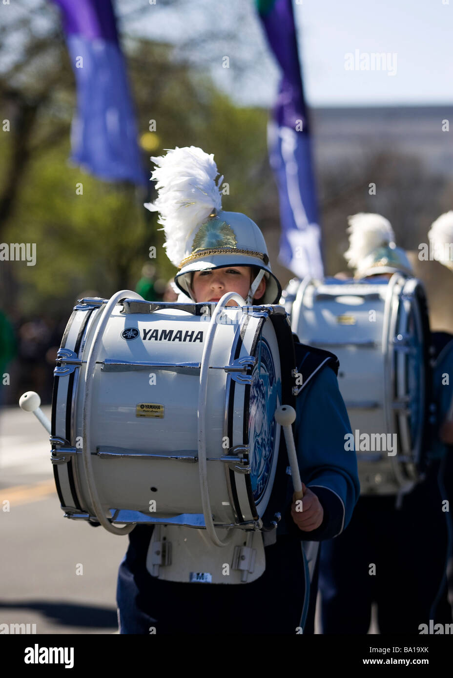 Young Caucasian female drummer in high school marching band Stock Photo ...