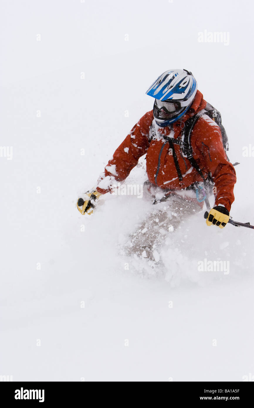 Steve Stefko skiing fresh powder in white out conditions Stock Photo ...