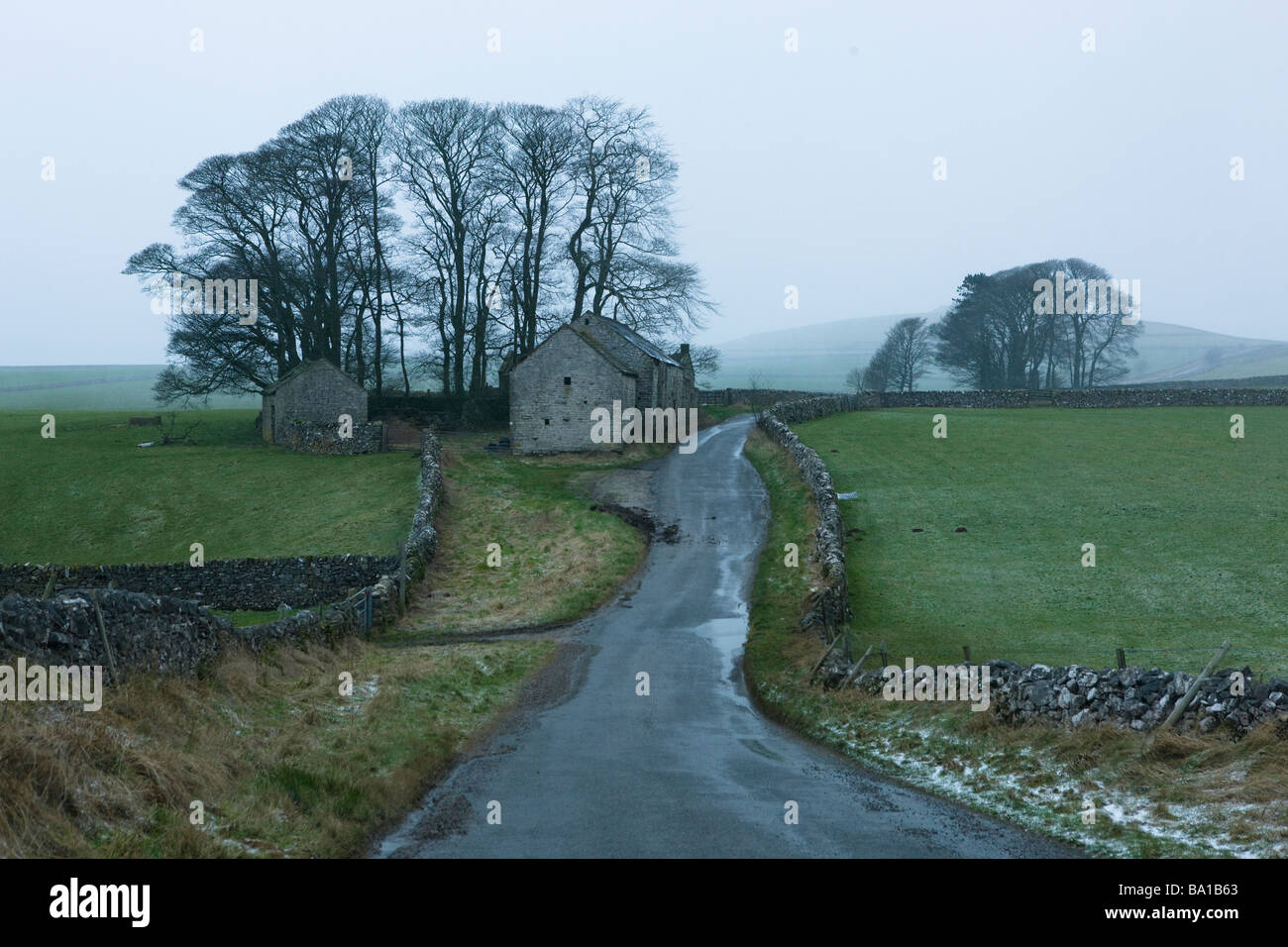 a winding rural road in derbyshire in winter Stock Photo - Alamy
