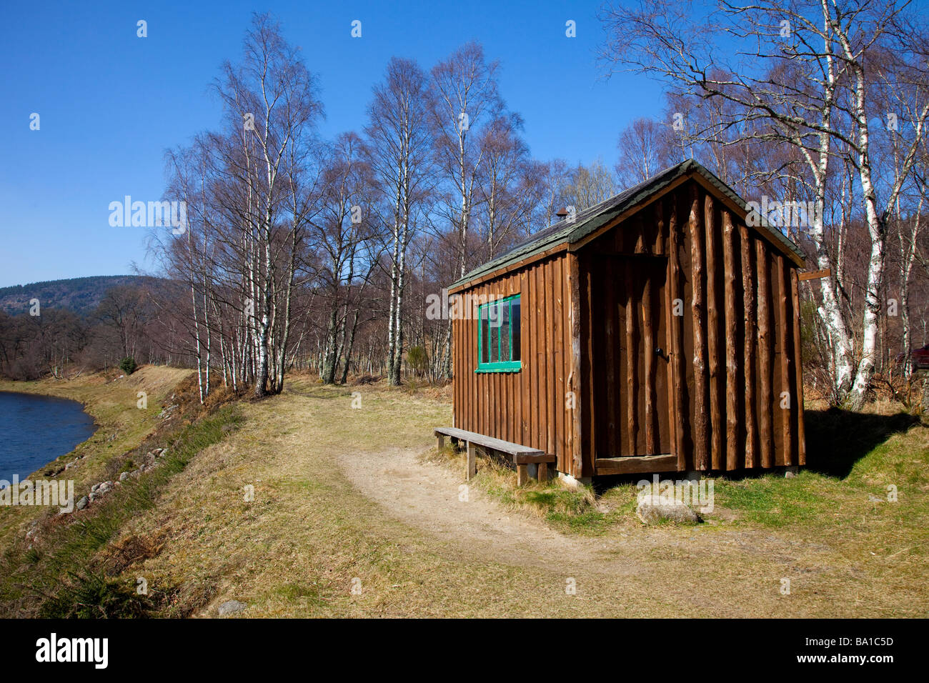 Salmon fisher's wooden bothy refuge shelter, hut, house, riverside ...