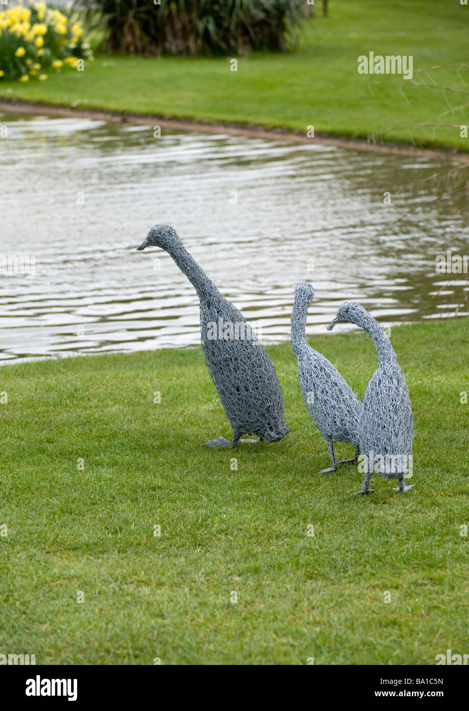 Wire duck's as garden sculptures Stock Photo - Alamy