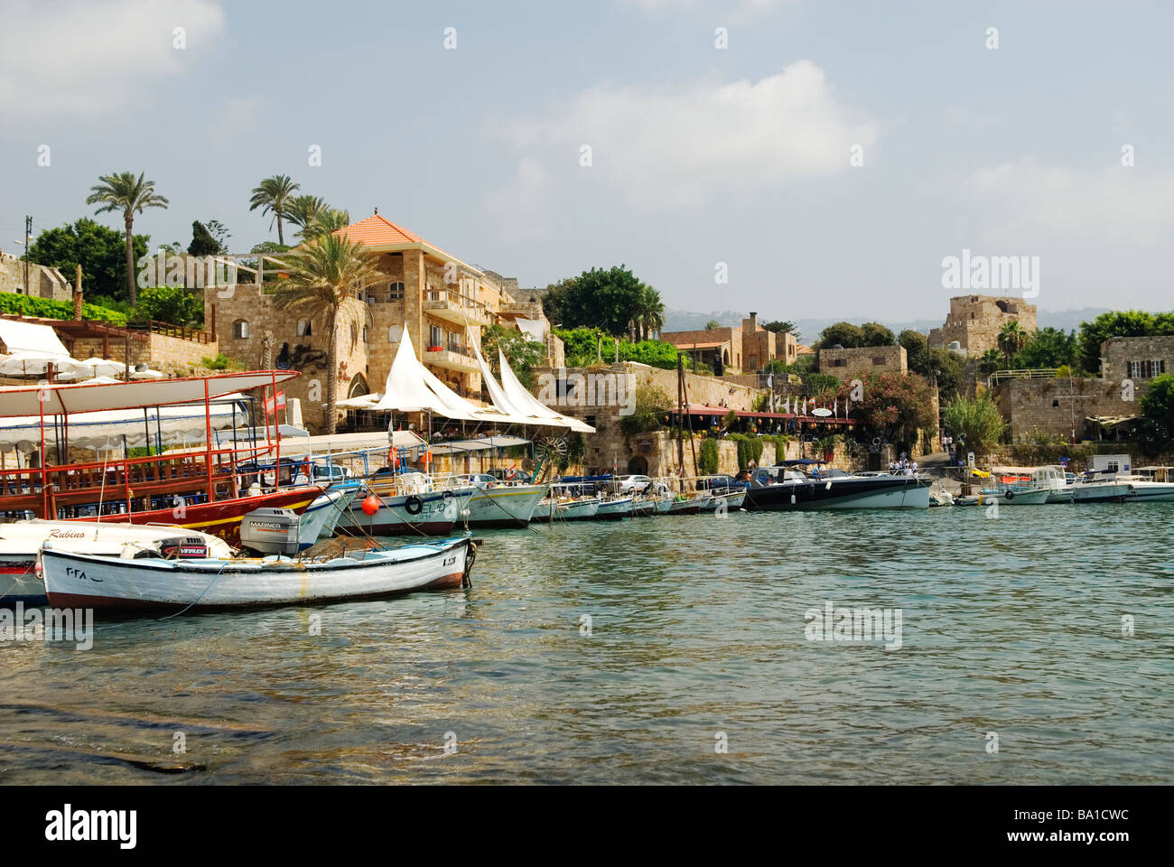 Boats moored at Byblos harbor Lebanon Middle East Asia Stock Photo - Alamy