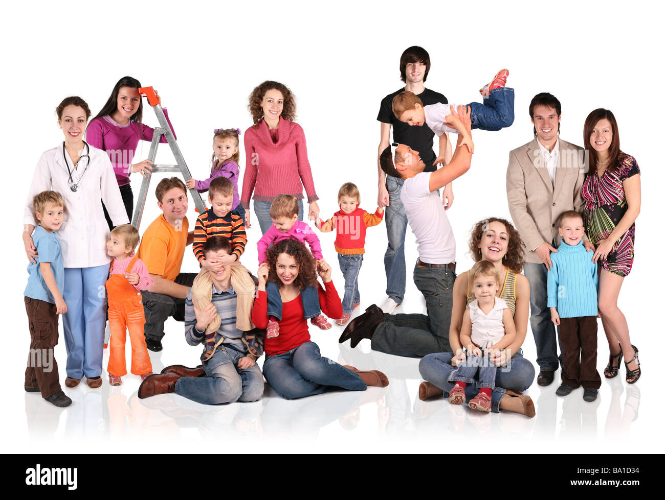 many families with children group isolated collage Stock Photo - Alamy