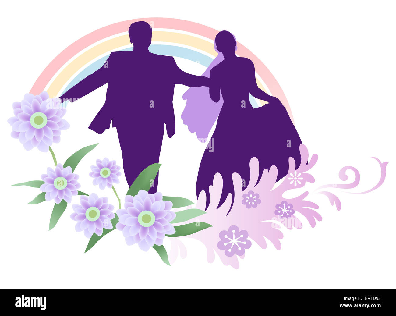 vector bride and groom running Stock Photo - Alamy