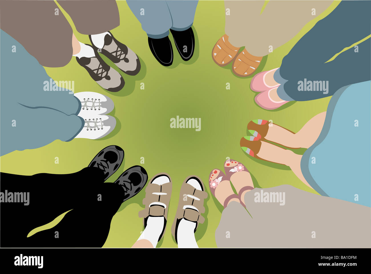 Eight friends stand in a circle vector Stock Photo - Alamy