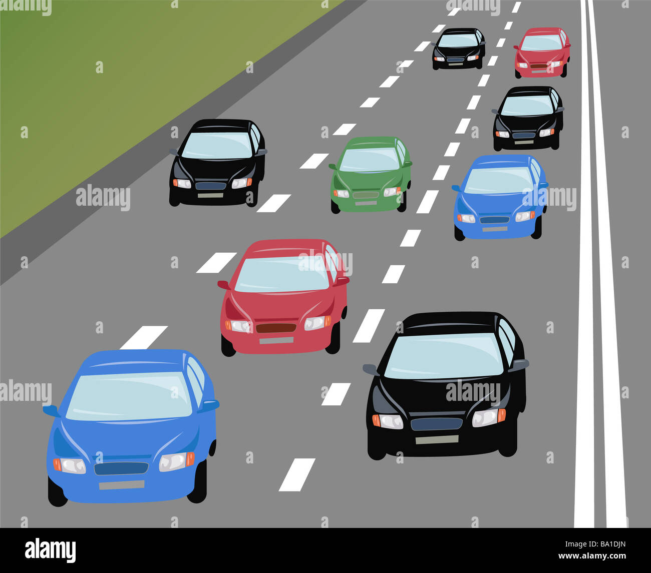 vector many cars on road Stock Photo - Alamy