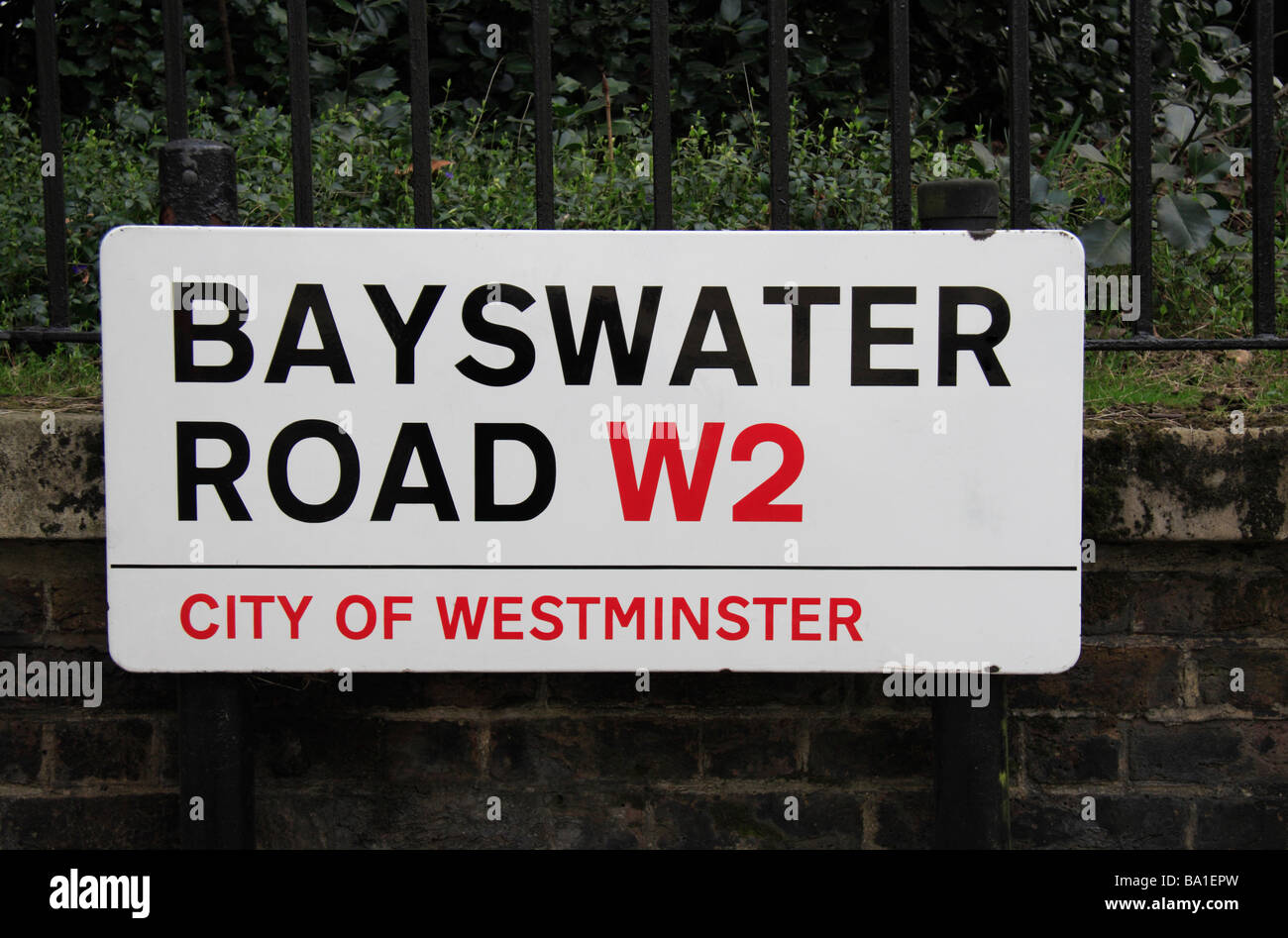 Street sign for Bayswater Road in the City of Westminster, London, UK ...