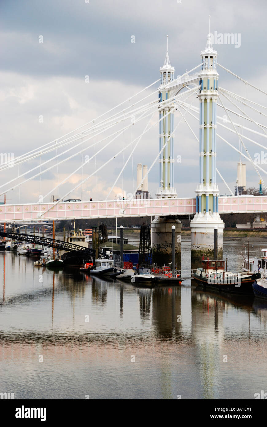 The Albert Bridge reflected in the River Thames London Stock Photo - Alamy