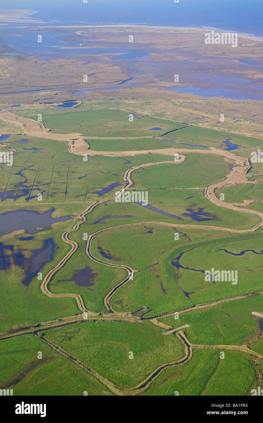 Aerial view North Norfolk salt marsh and coast Stock Photo - Alamy