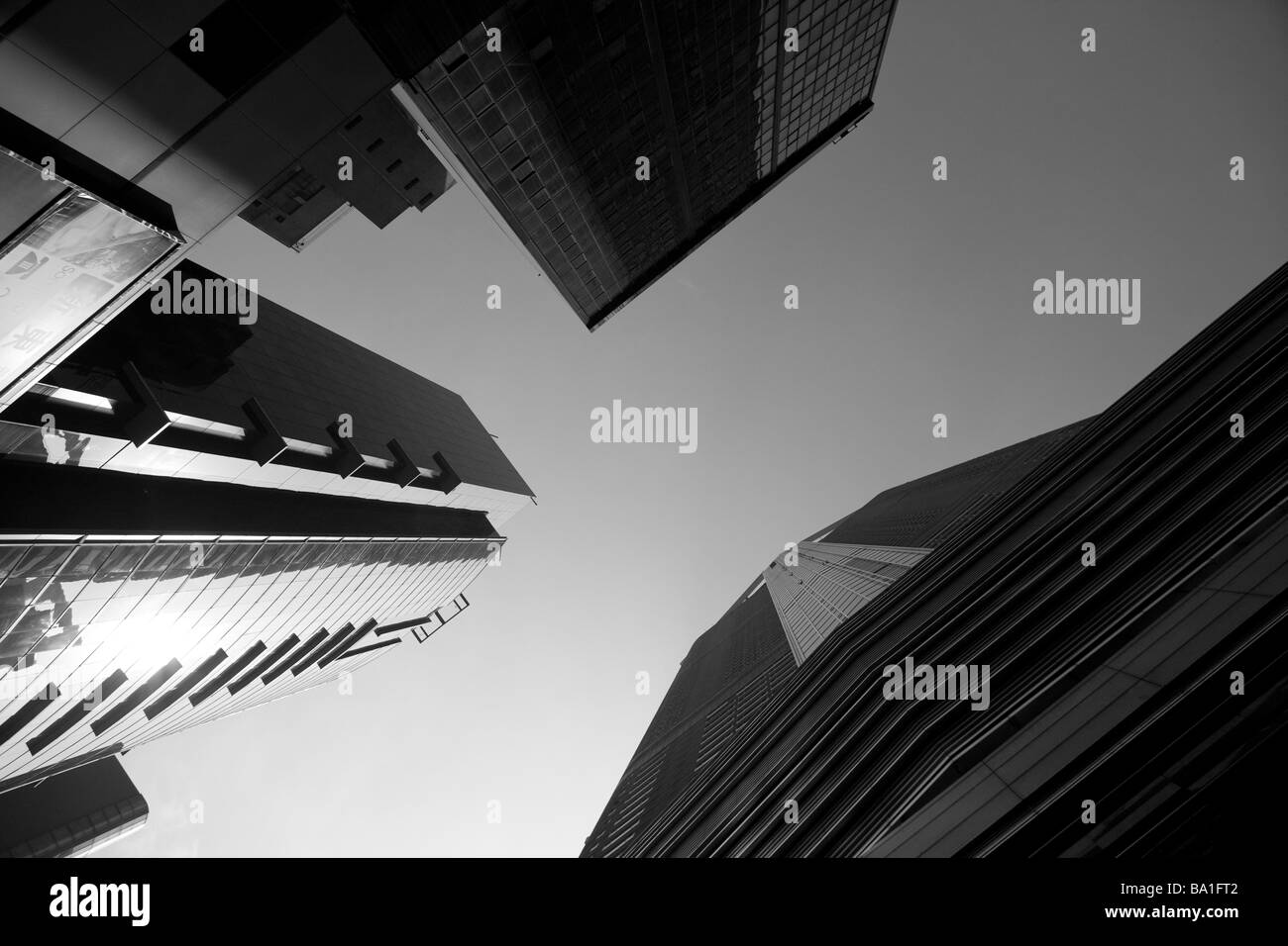 Commercial city center with modern skyscrapers Black and White Stock ...