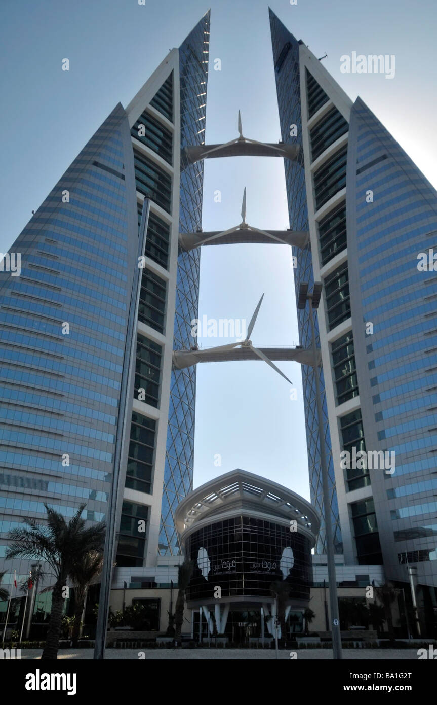 Bahrain Manama World Trade Center twin towers with wind turbines Stock ...
