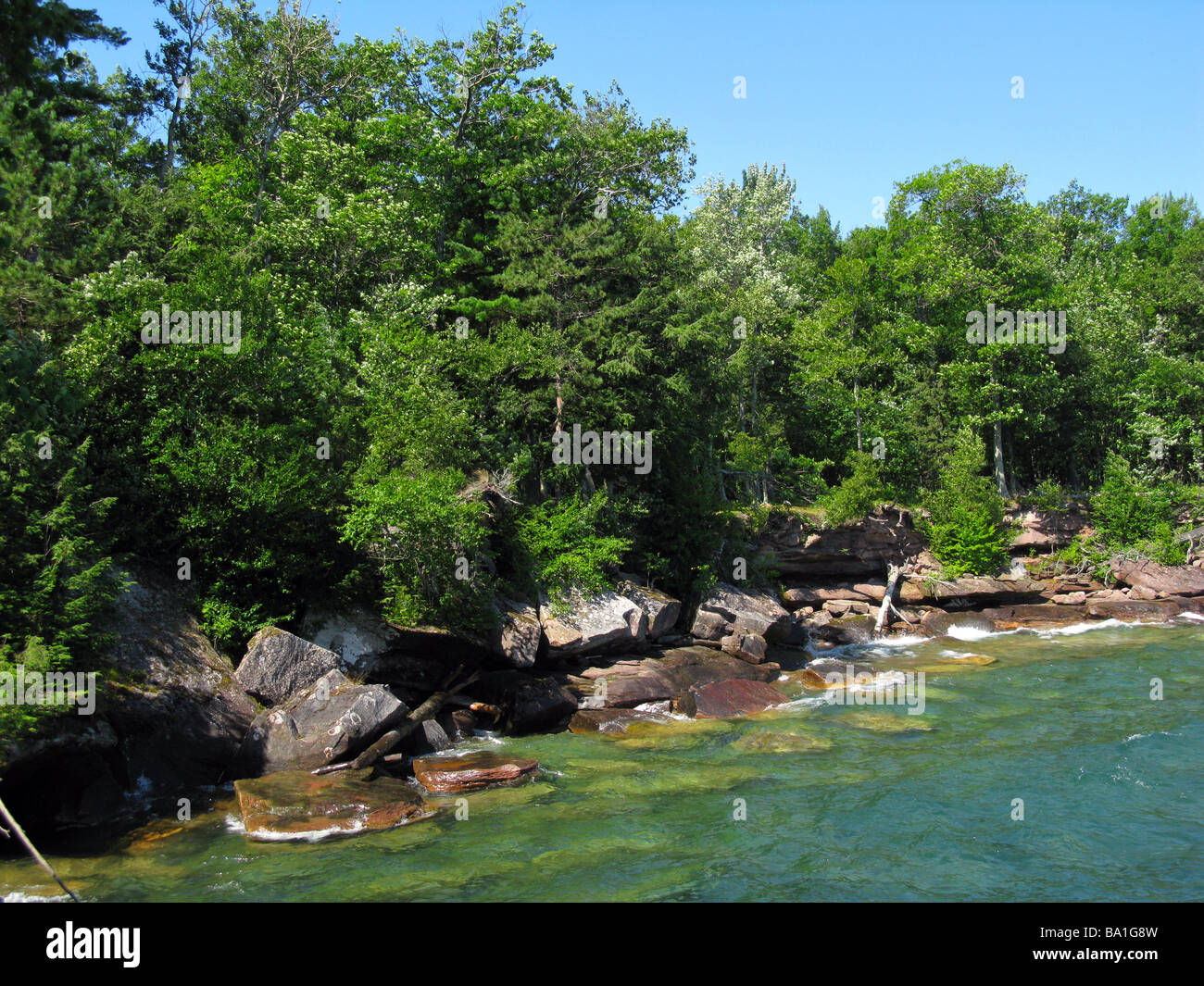 The shoreline of Big Bay State Park on Madeline Island, Apostle Islands ...