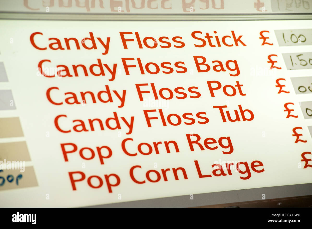 Price list for food being sold at a fun fair Stock Photo - Alamy