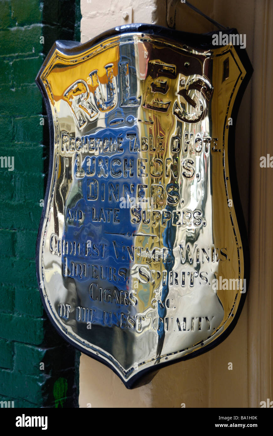 Rules Restaurant sign Covent Garden, London Stock Photo - Alamy