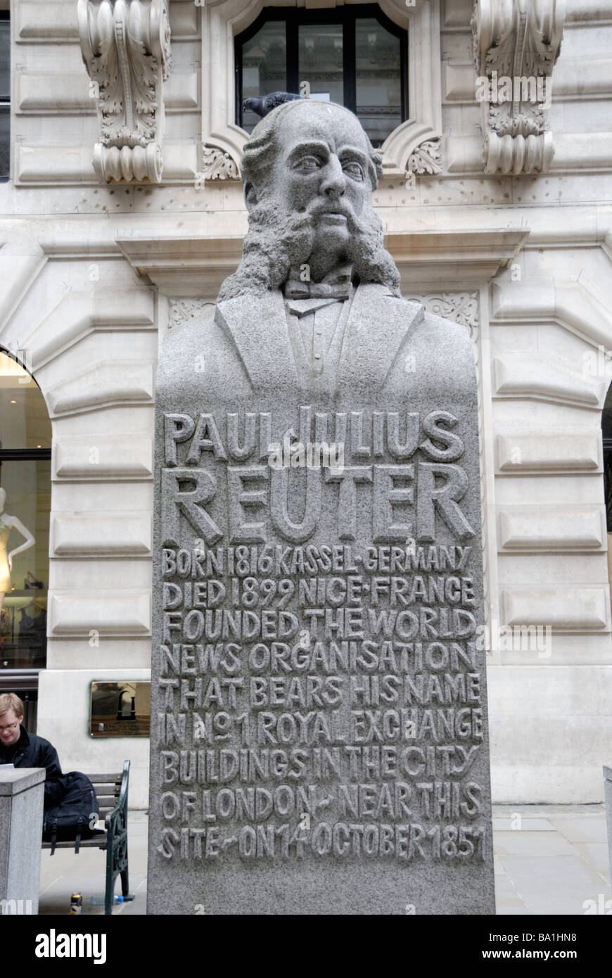 Paul Julius Reuter memorial statue outside the Royal Exchange in the ...