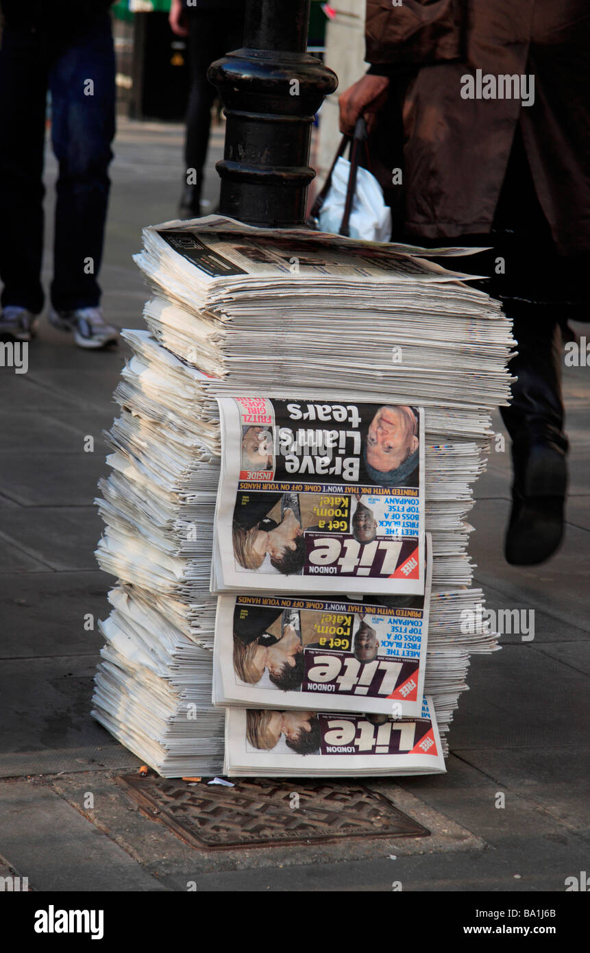 A large stack of the London Lite, one of several newspapers given away ...