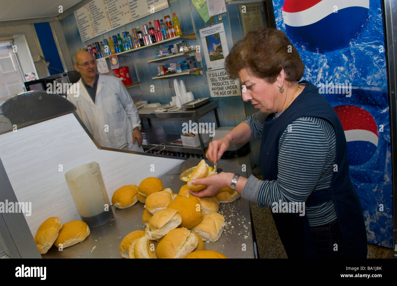 Maria Carpanini buttering bread rolls Carpaninis Cardiff Arms Cafe in ...