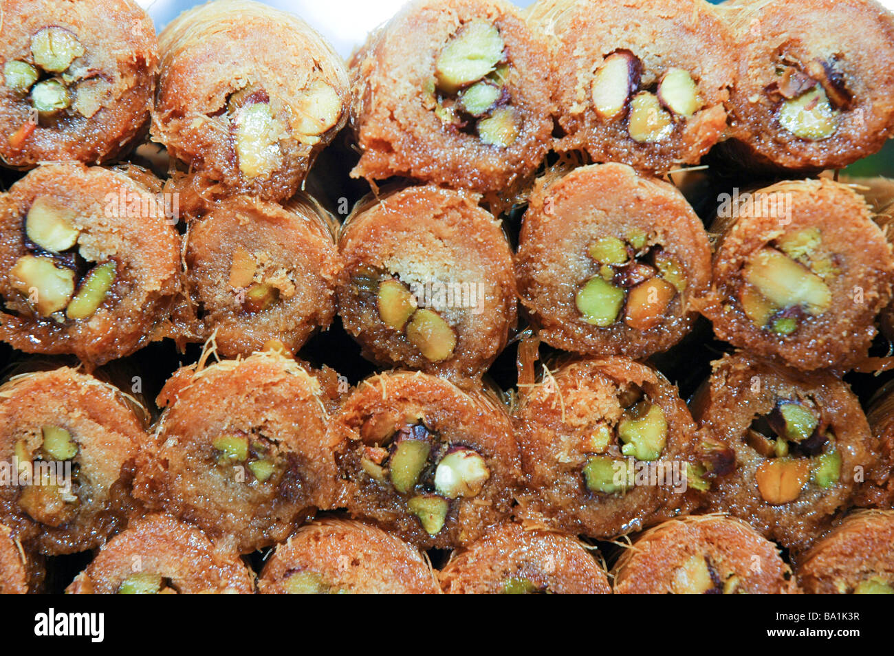 Israel Haifa Wadi Nisnas konafa sweet pastries Stock Photo - Alamy