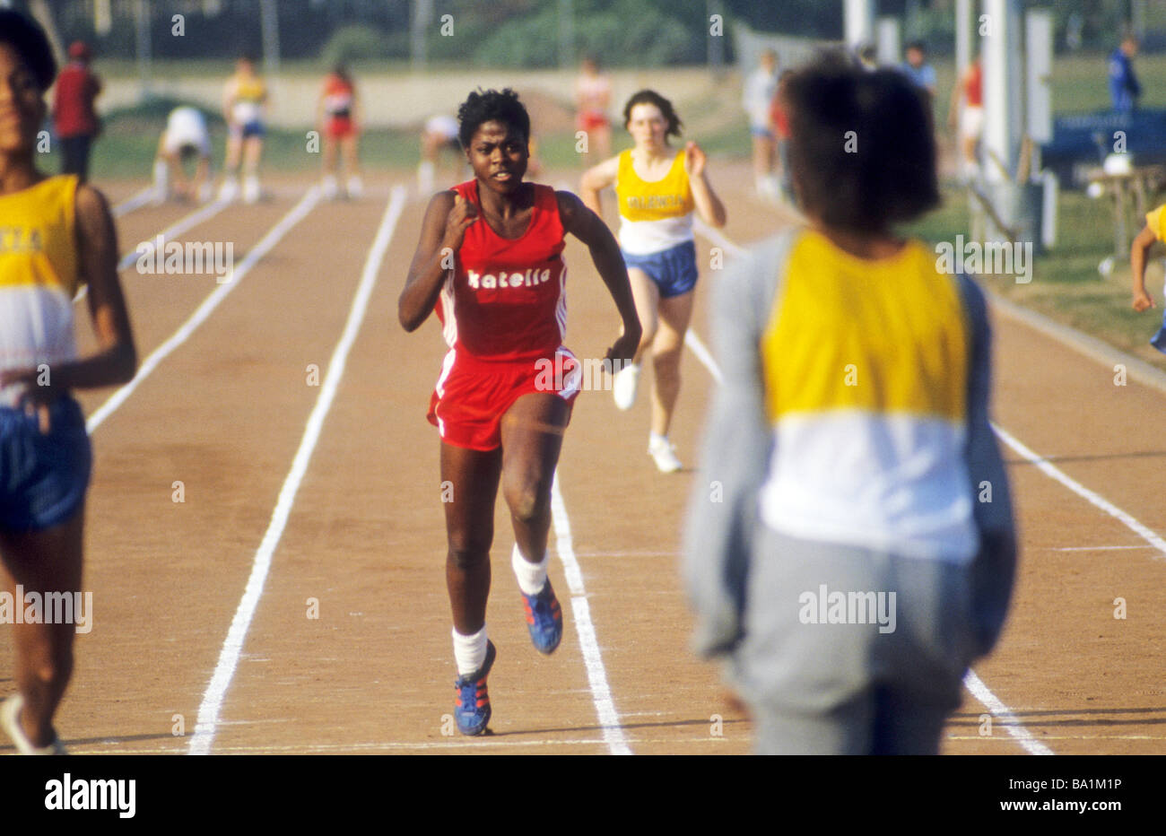 Black teen girl finish race track meet event lane hurry speed Stock ...