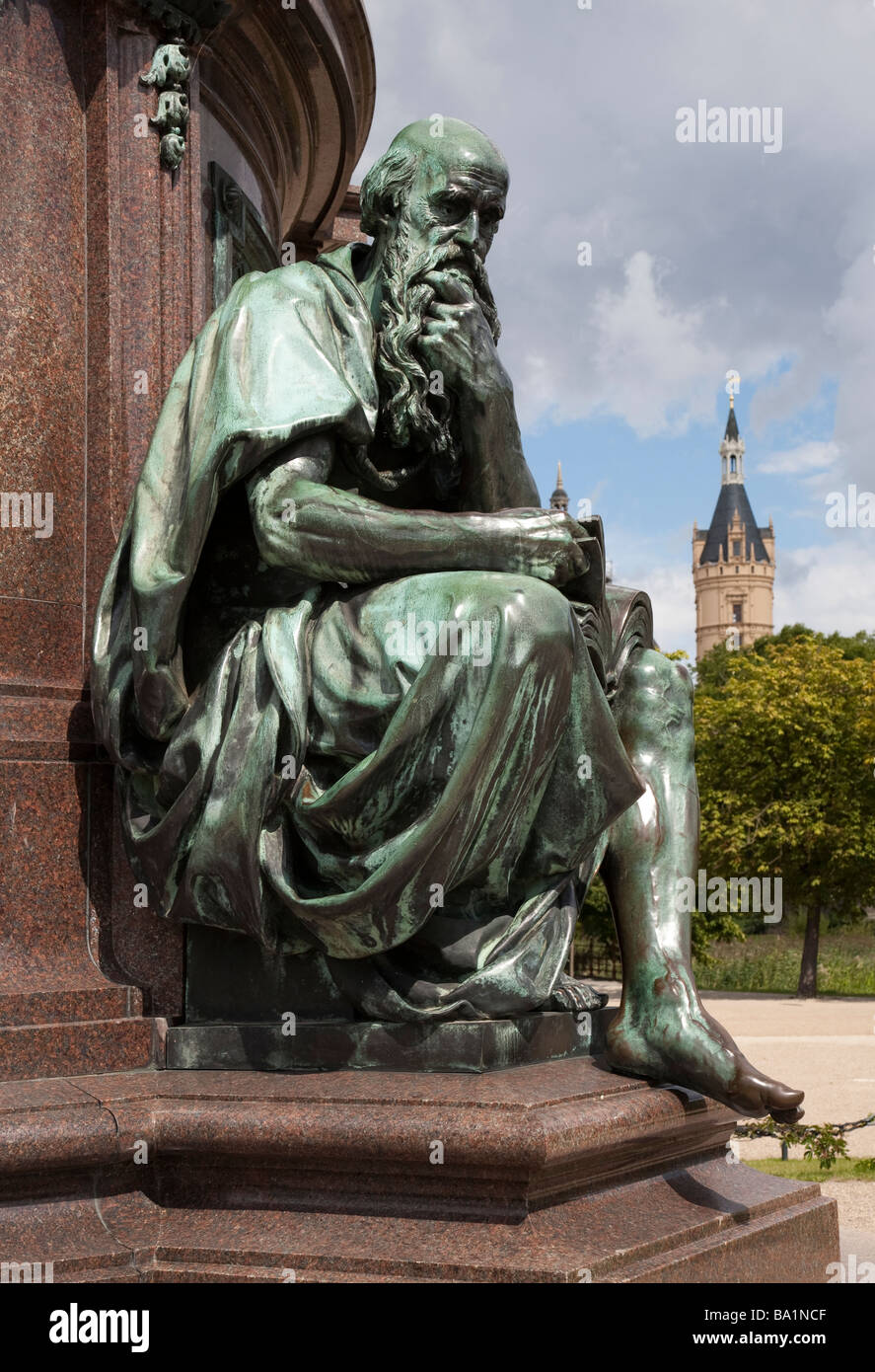 Bronze statue of philosopher in castle grounds Schwerin Germany Stock ...
