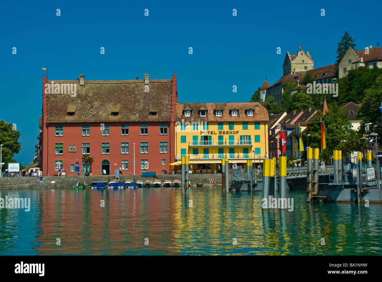 Harbour of Meersburg historic town Lake Constance Baden Wuertemberg ...