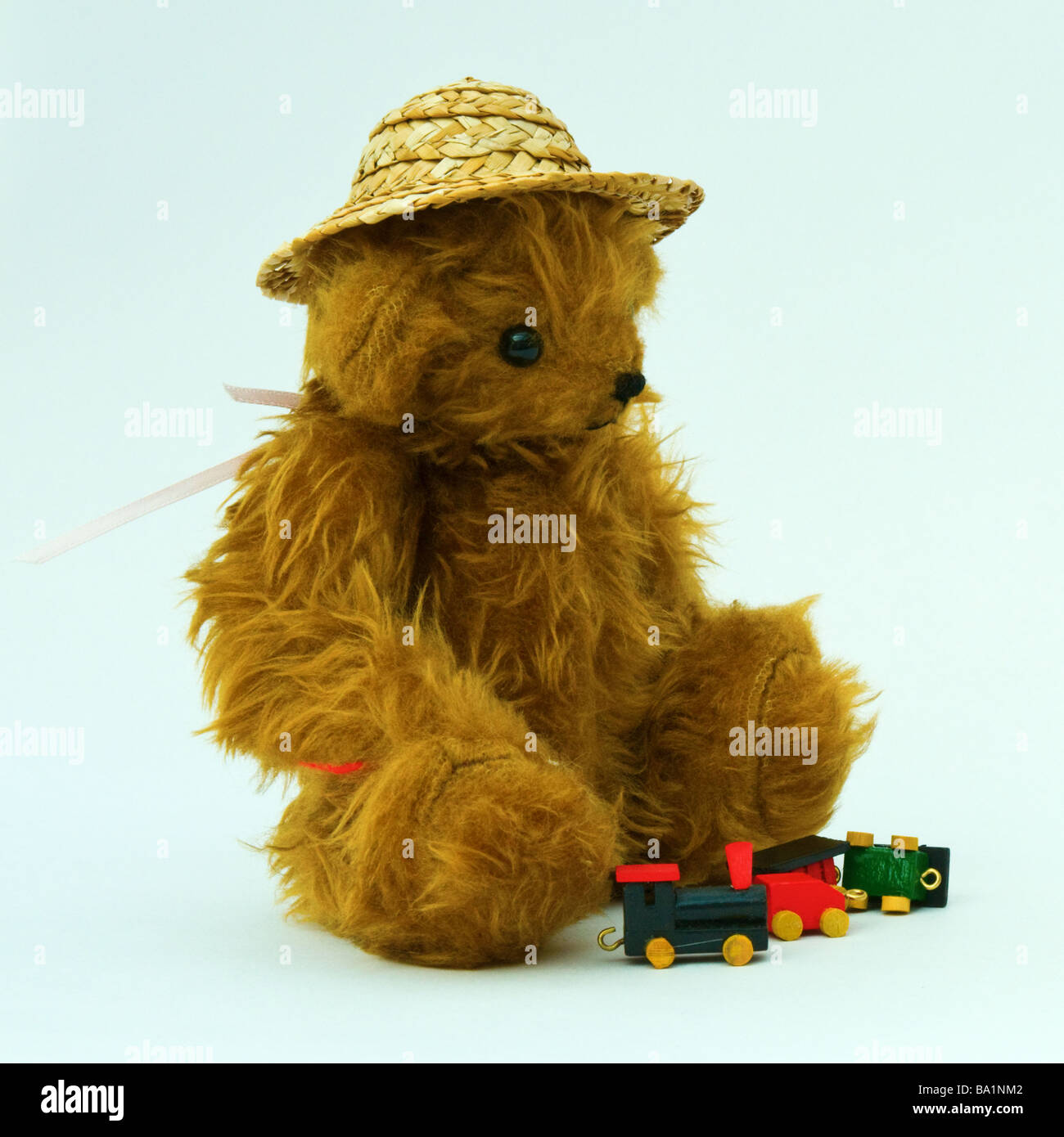 Miniature hairy teddy with a train set (Mini Bear Collection Stock ...