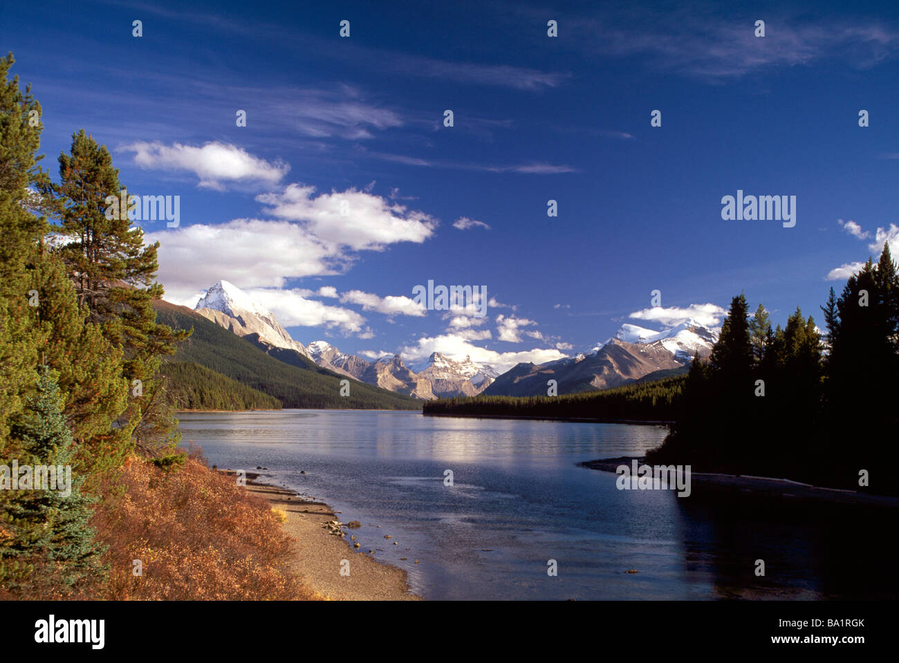 Maligne Lake, Samson Peak, and Mt Brazeau in Jasper National Park in ...