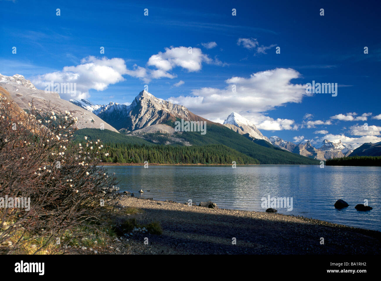 Maligne Lake, Samson Peak, and Mt Brazeau in Jasper National Park in ...