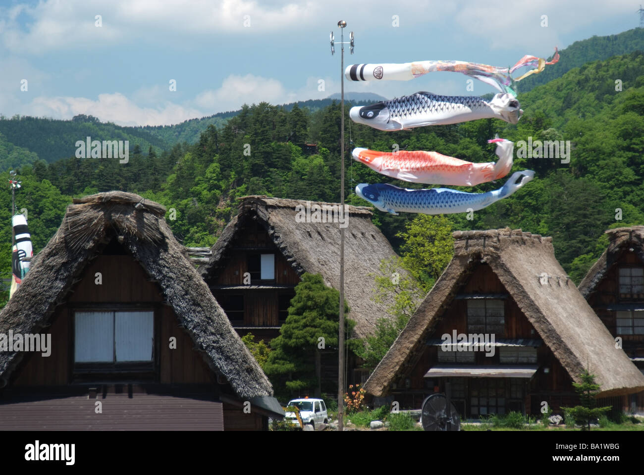 Carp Streamer in Front of Japanese Styled House in Japan Stock Photo ...