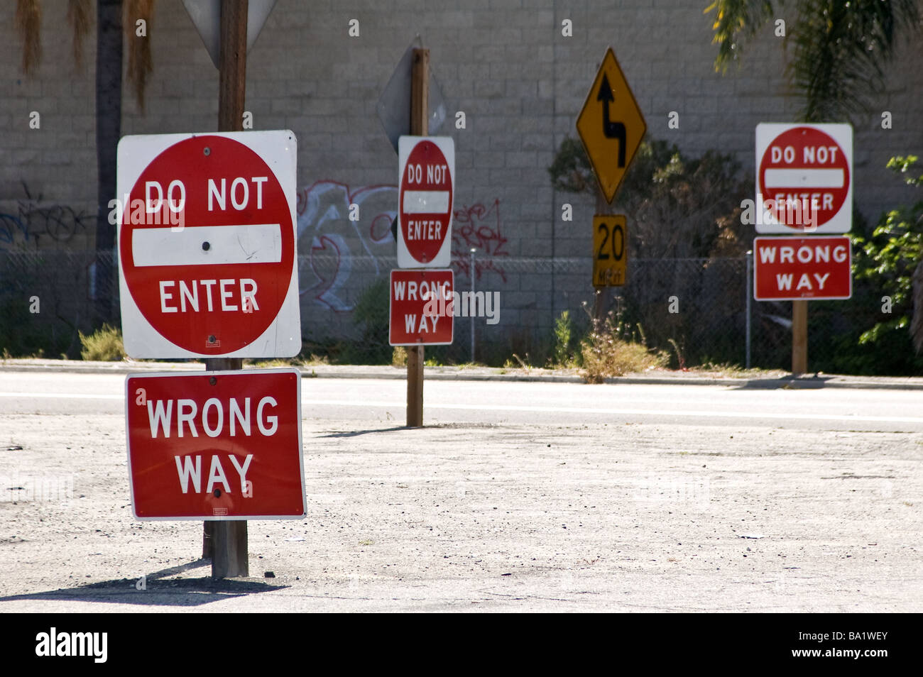 Three Do Not Enter signs at the entrance to a freeway Stock Photo - Alamy