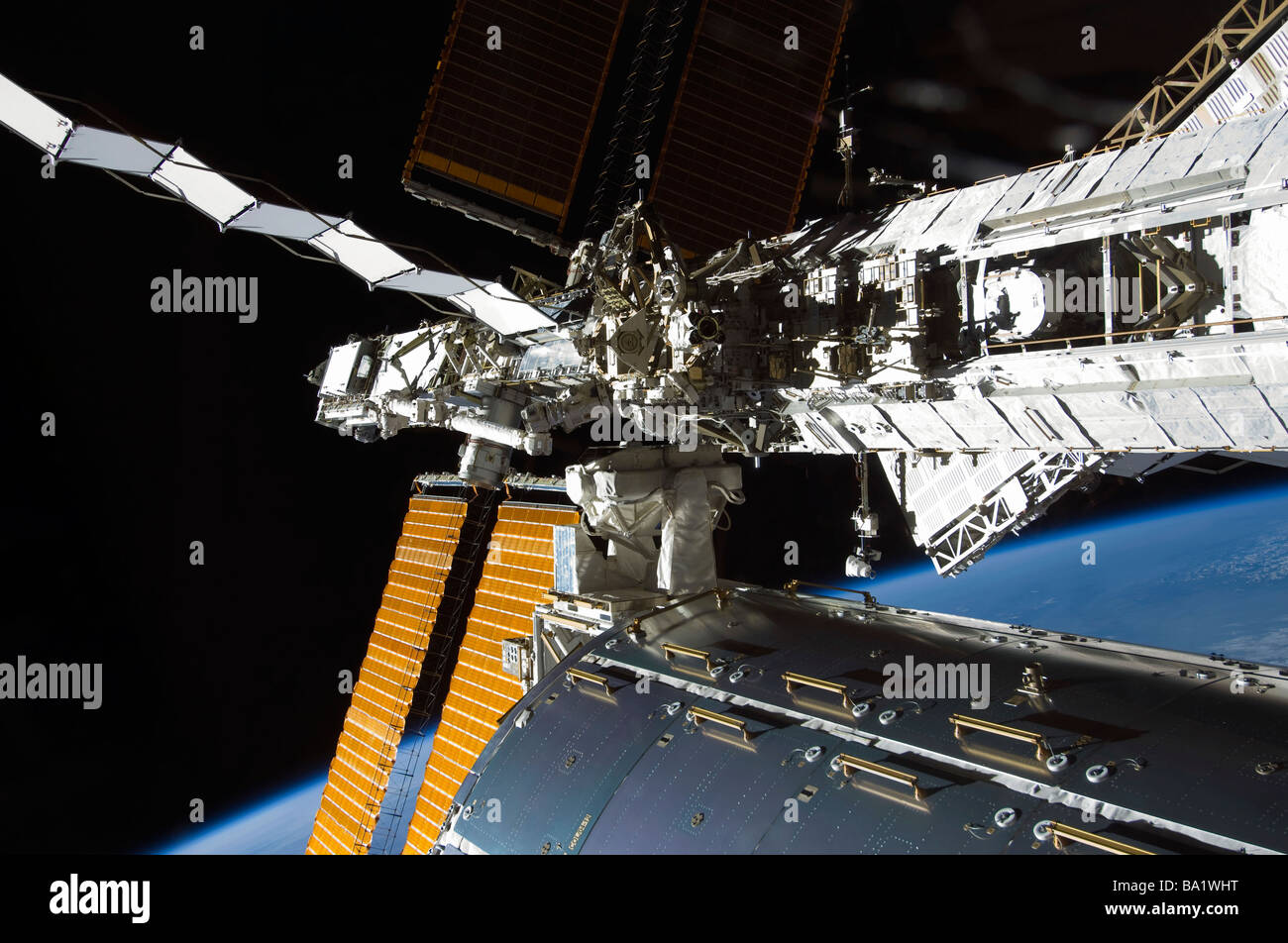 A portion of the Columbus laboratory, starboard truss and solar array ...