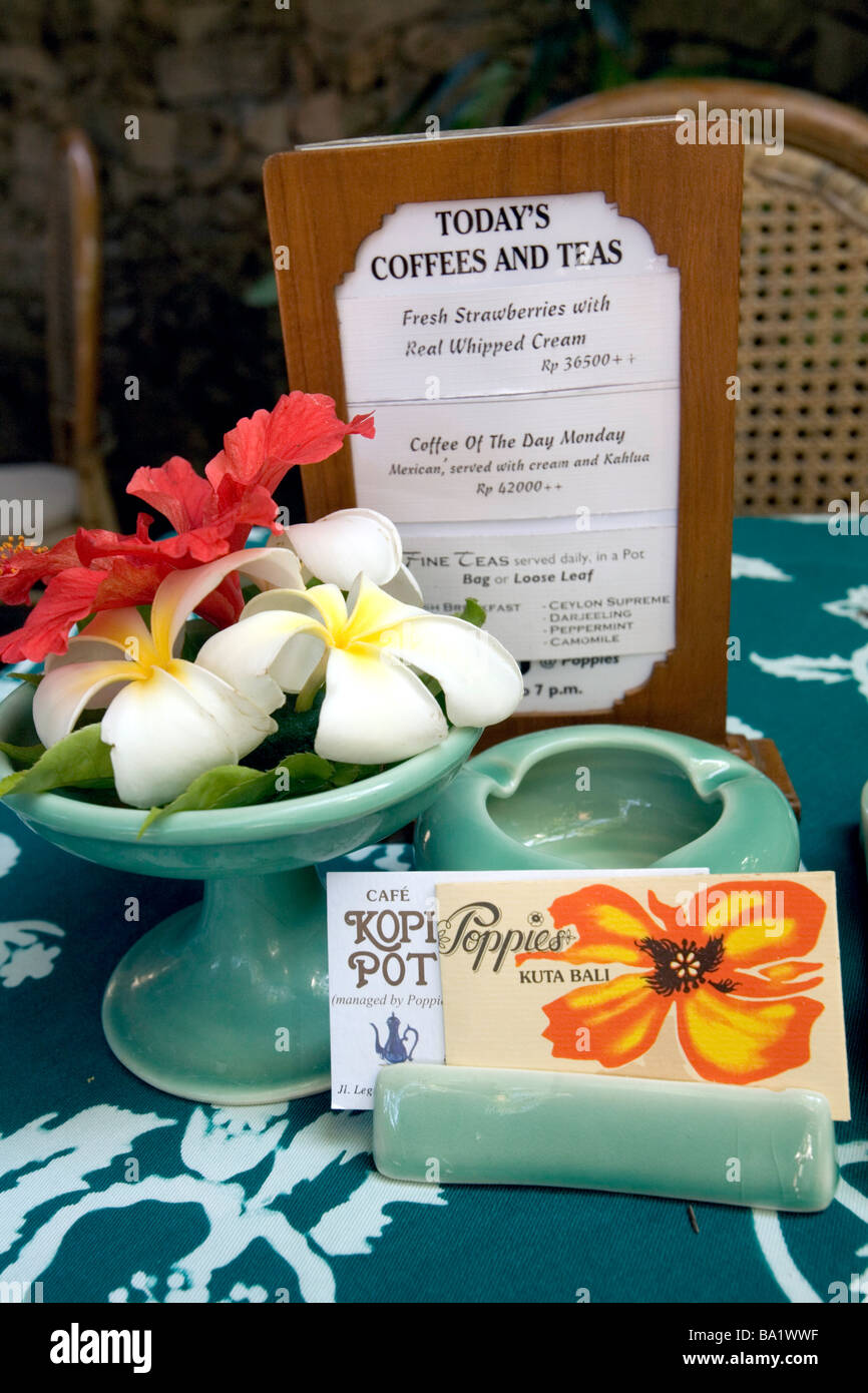 Indonesia, Bali. Kuta. Poppies Lane, Poppies restaurant. Dining table ...