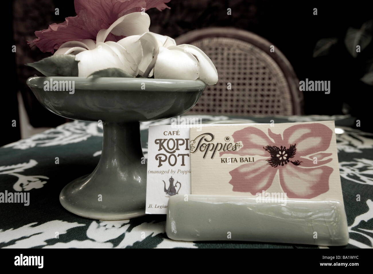 Indonesia, Bali. Kuta. Poppies Lane, Poppies restaurant. Dining table ...