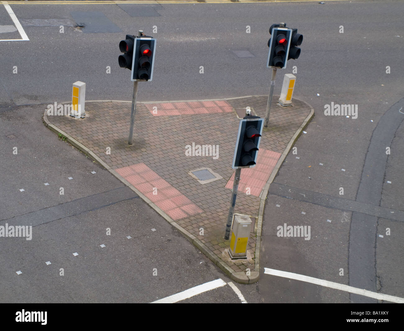 Set of Three Traffic Lights at Junction all Red for Stop Stock Photo ...