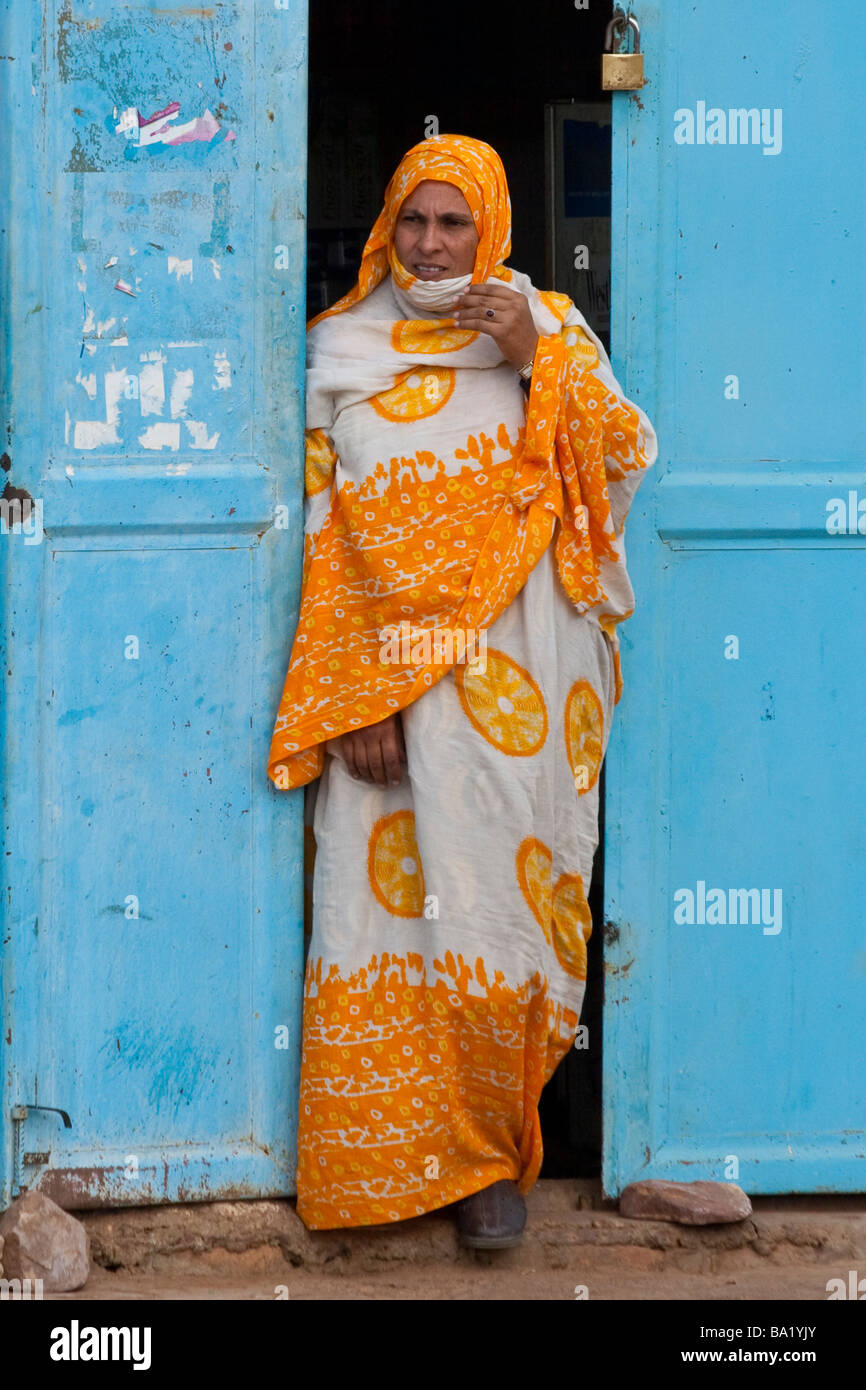 Muslim Woman Standing in a Doorway in Ayoun el Atrous in Mauritania ...