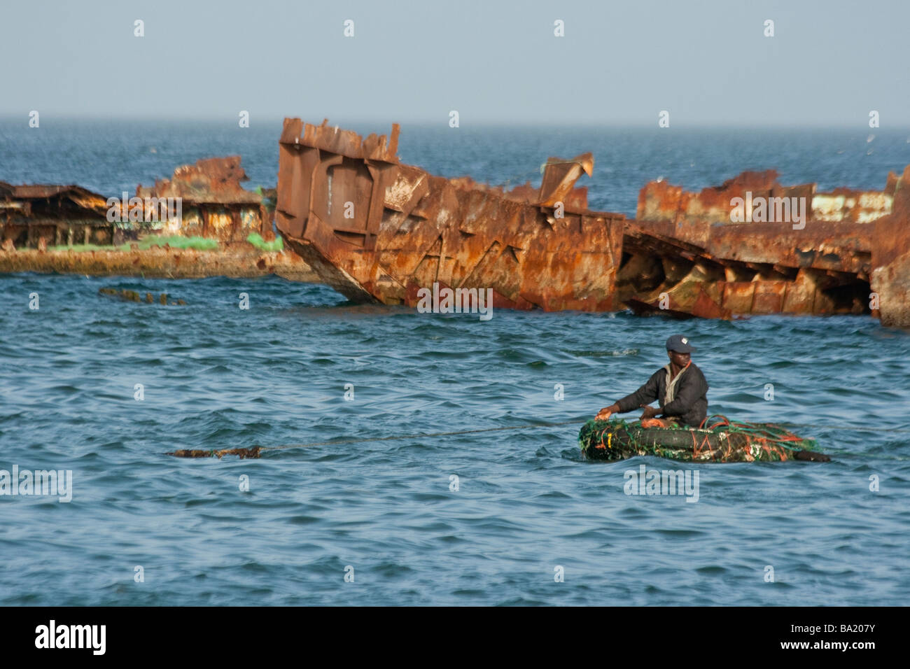 Man Fishing in the Fishing Boat Graveyard in Nouadhibou Mauritania ...