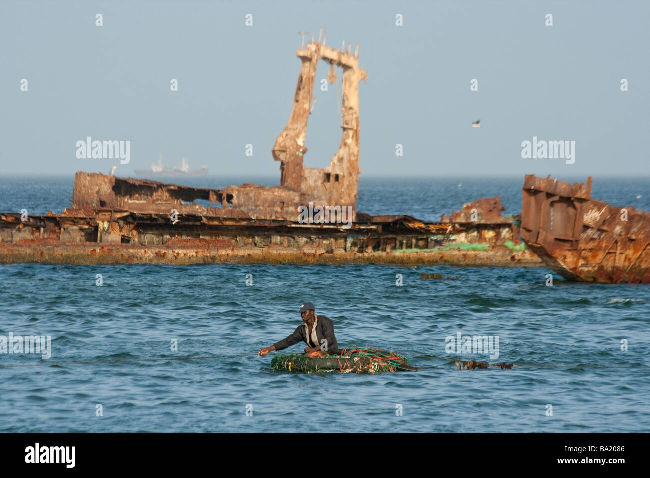 Man Fishing in the Fishing Boat Graveyard in Nouadhibou Mauritania ...