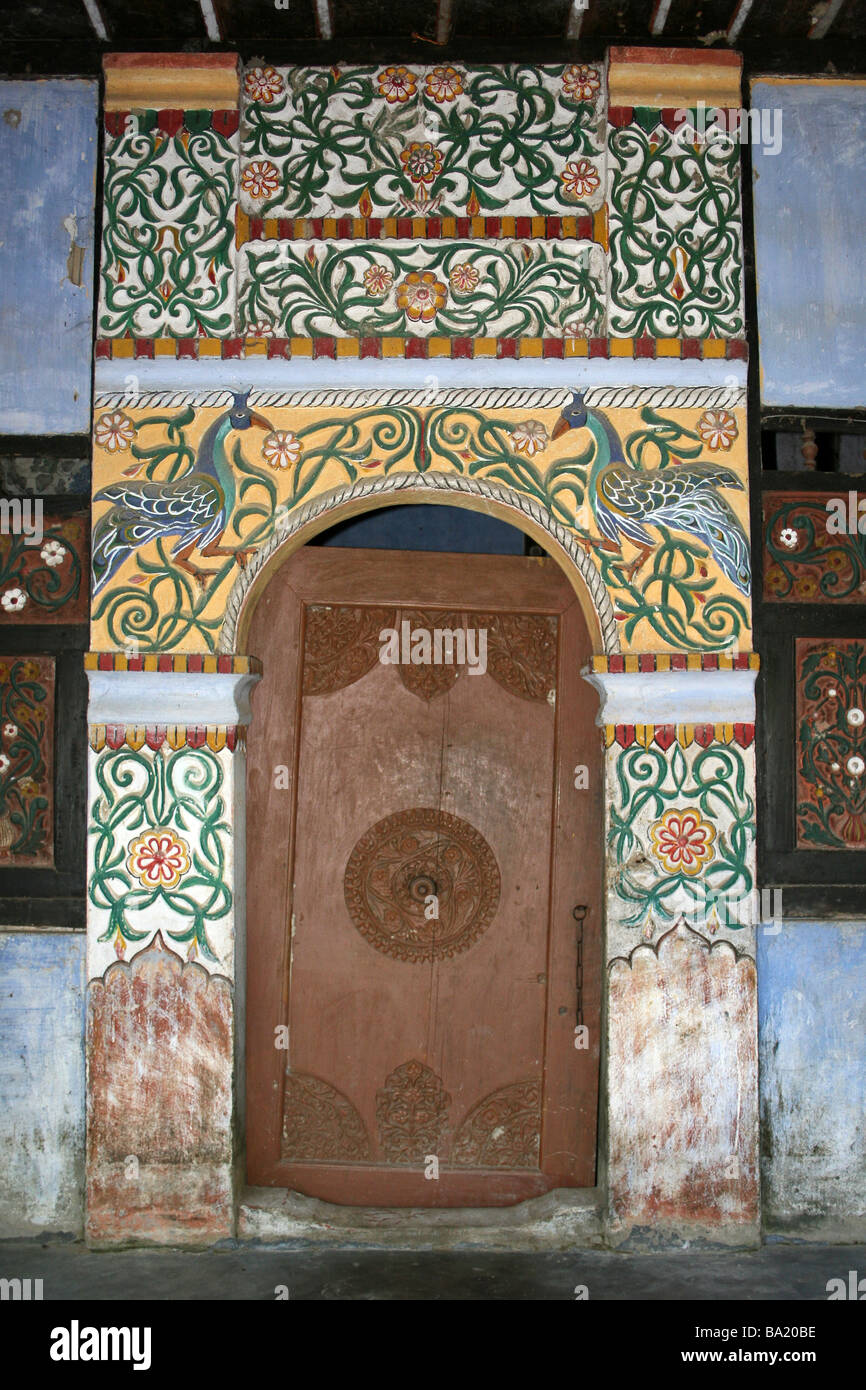 Monastery Door Decorated With Painted Flowers And Peacocks Stock Photo ...