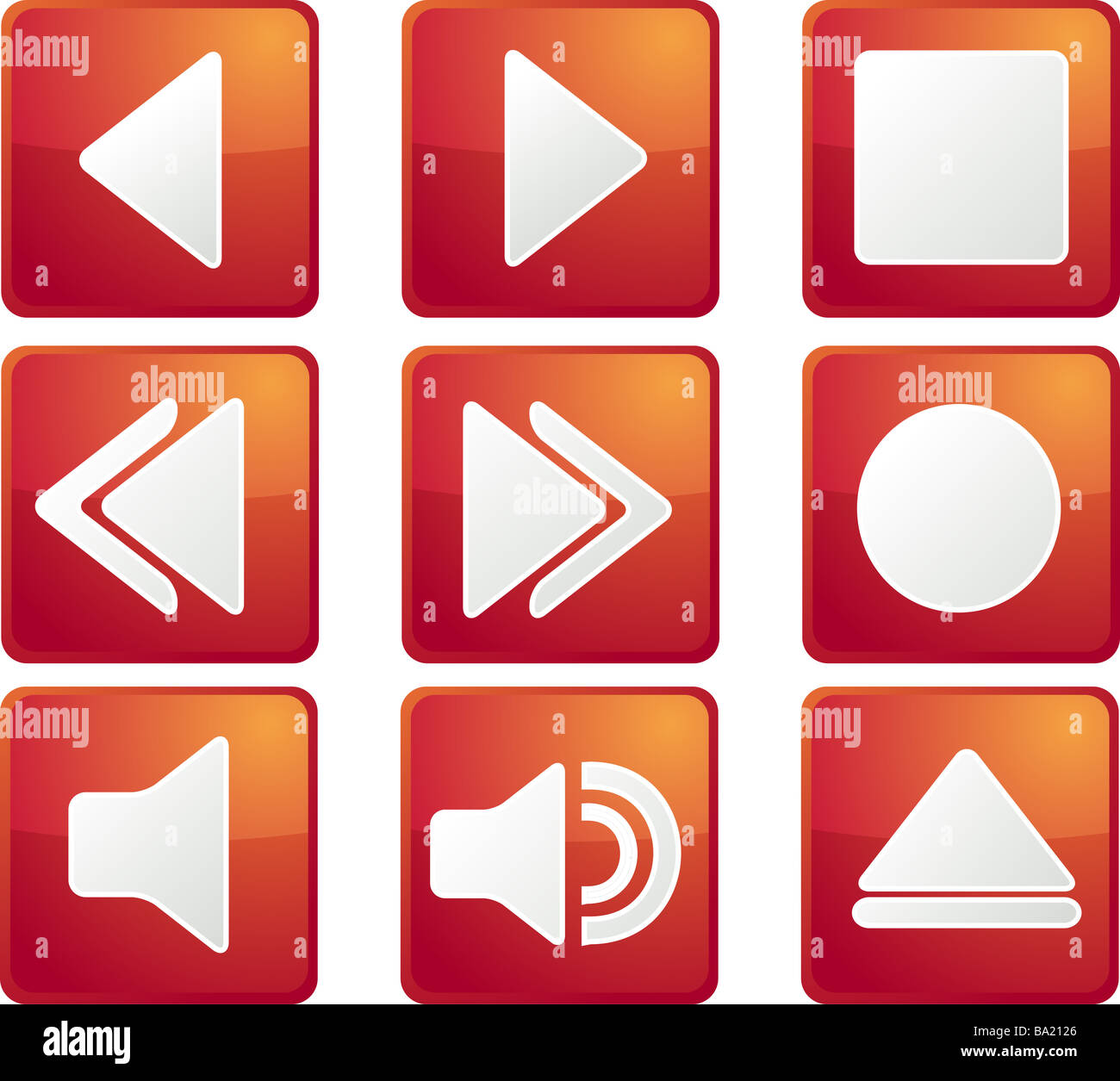 Audio music player icon set square buttons Stock Photo - Alamy