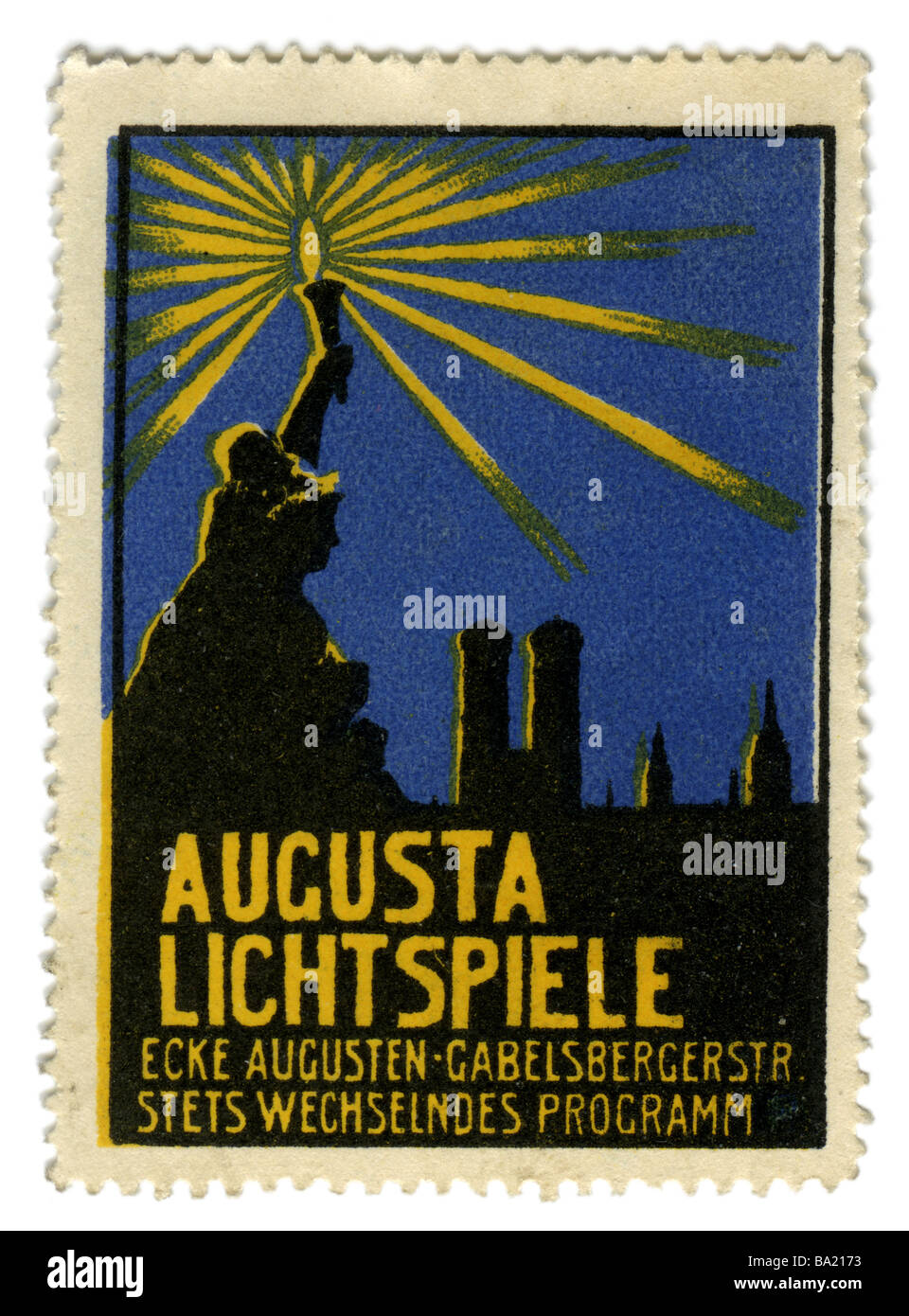 advertising, stamps, Augusta Lichtspiele, Munich, Germany, circa 1910 ...