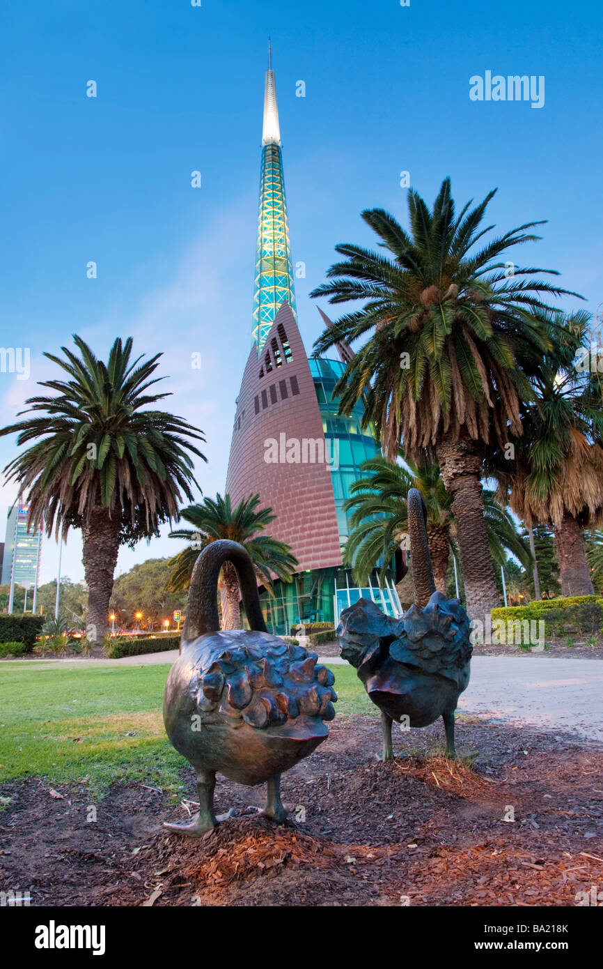 Swan sculptures and The Swan Bell Tower. Perth, Western Australia Stock ...