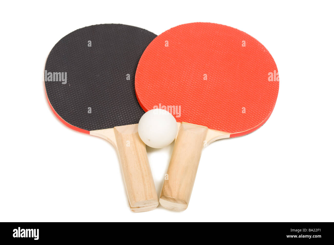 two rackets and ball for ping pong on a white background closeup Stock ...