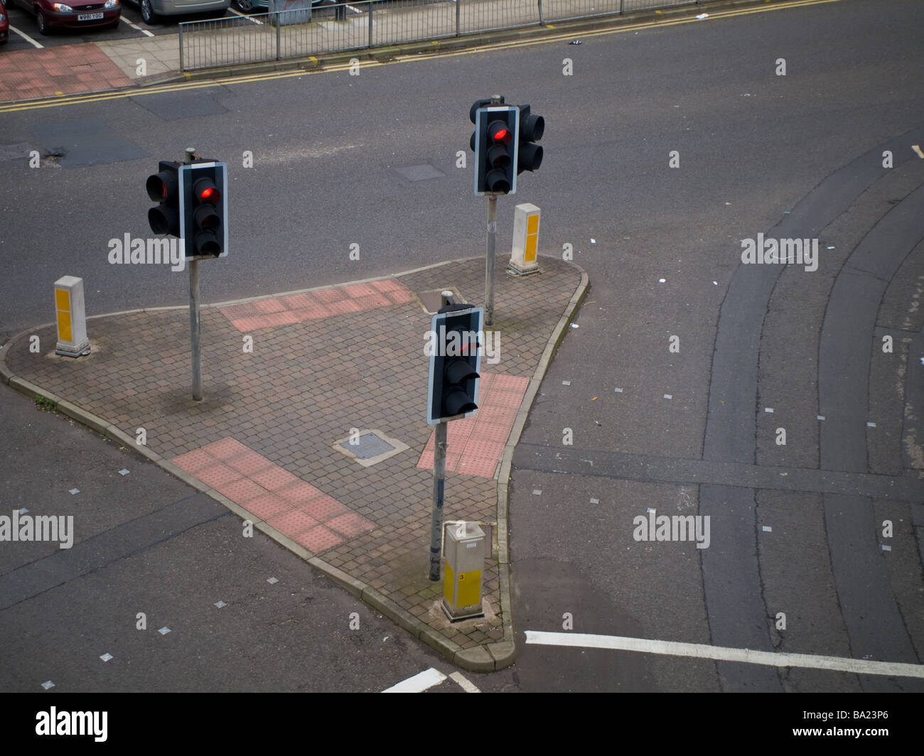 Set of Three Traffic Lights at Junction all Red for Stop Stock Photo ...