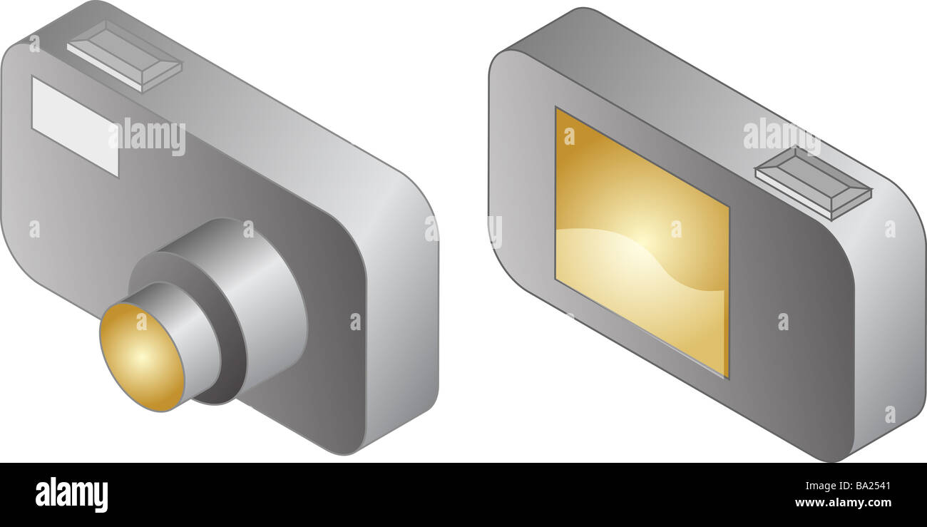 Digital compact camera illustration 3d isometric style front and back ...