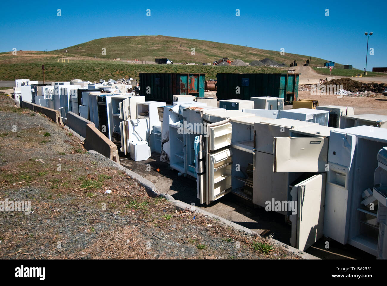 Refrigerators lined up for recycling in Northern Virginia Stock Photo ...