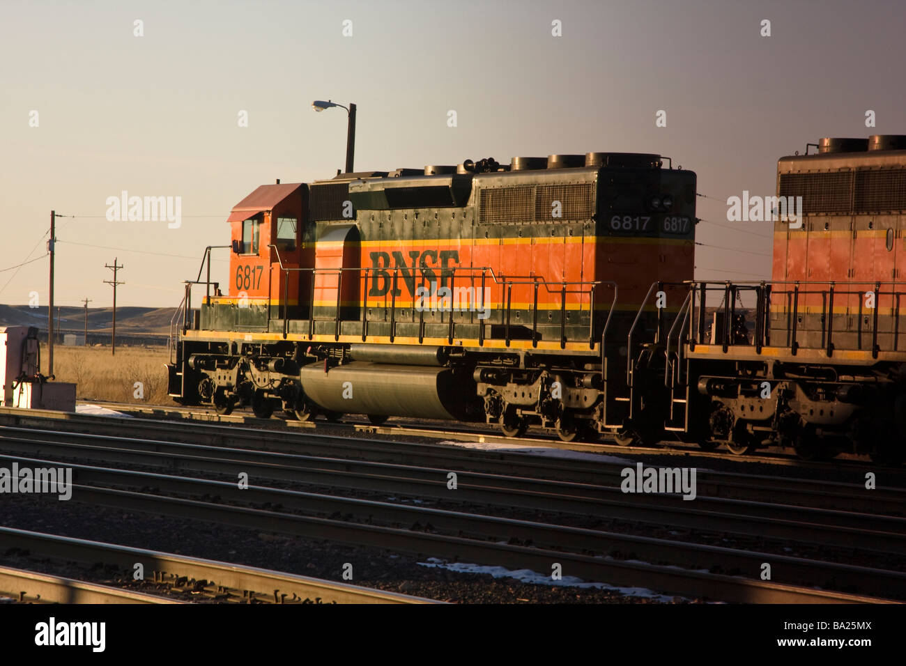 Burlington Northern Locomotive in the Shelby Montana train yard Stock ...
