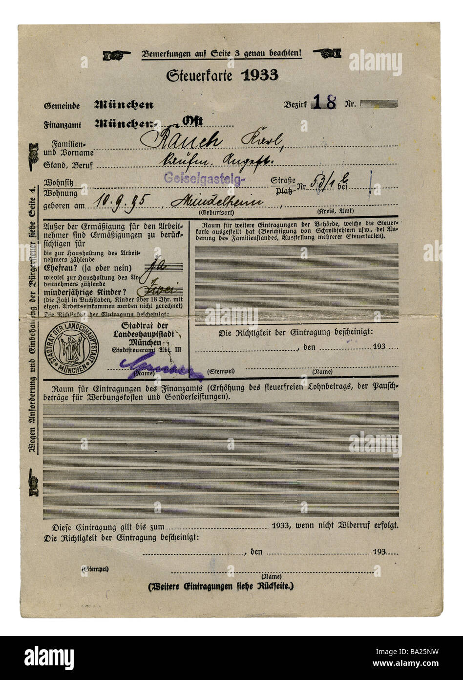 money / finance, interest and taxes, income tax card 1933 Stock Photo ...