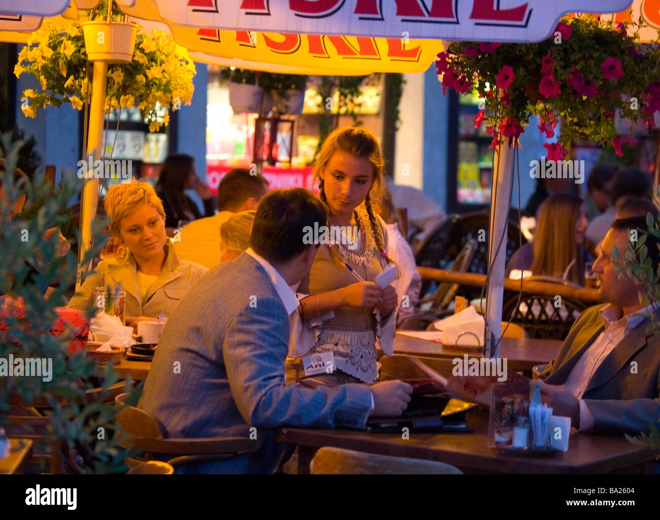 Poland Krakow Main Market Square restaurant cafe Stock Photo - Alamy