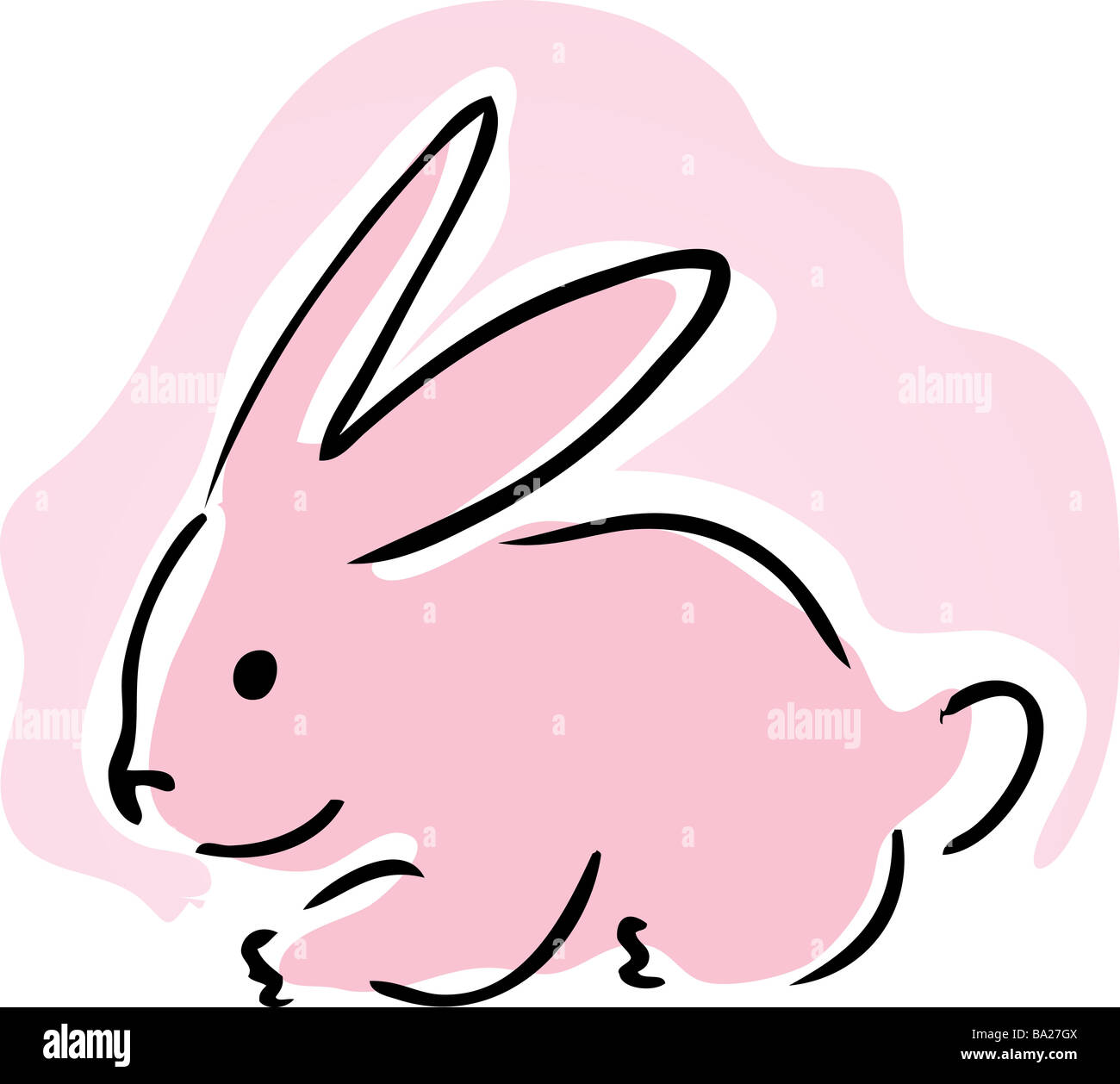 Cute retro cartoon illustration of a pink bunny rabbit Stock Photo - Alamy